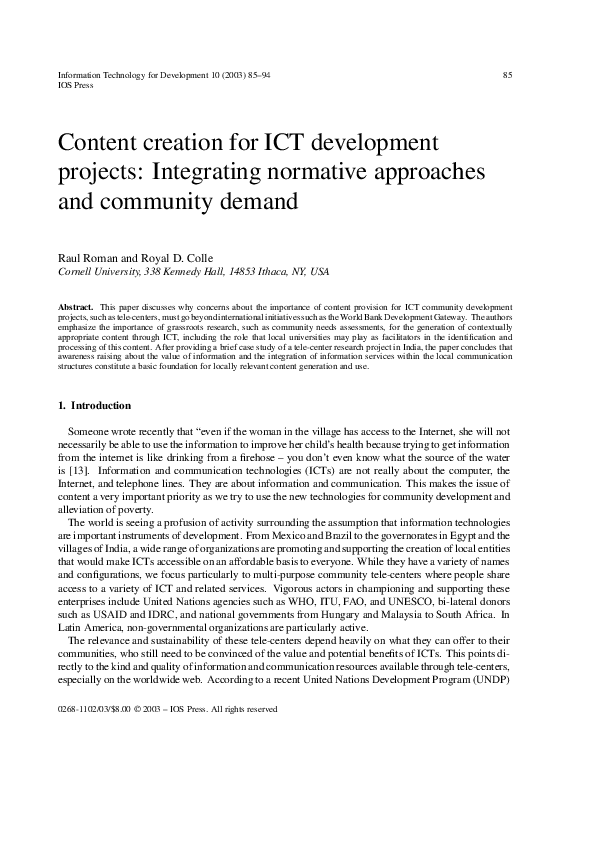 (PDF) Content creation for ICT development projects: Integrating ...