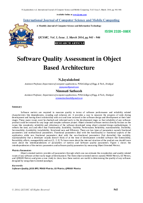 (PDF) Software Quality Assessment in Object Based Architecture﻿