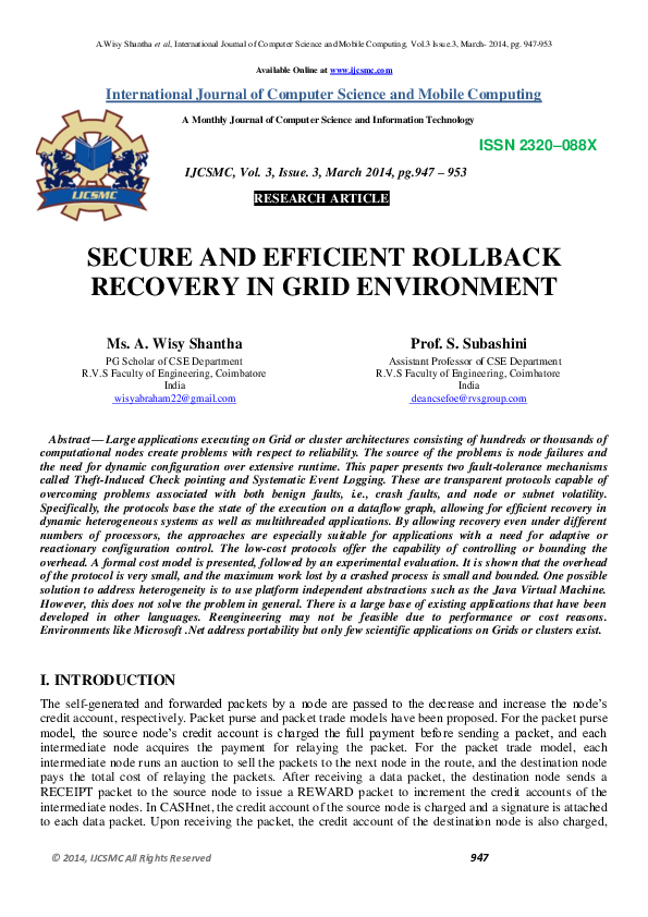 (PDF) SECURE AND EFFICIENT ROLLBACK RECOVERY IN GRID ENVIRONMENT ...