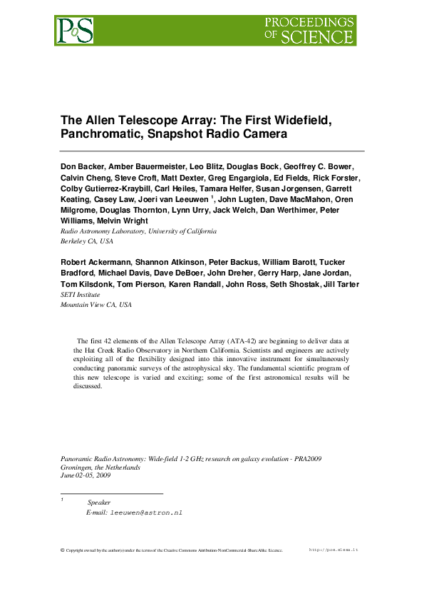 (PDF) The Allen Telescope Array: The First Widefield, Panchromatic ...