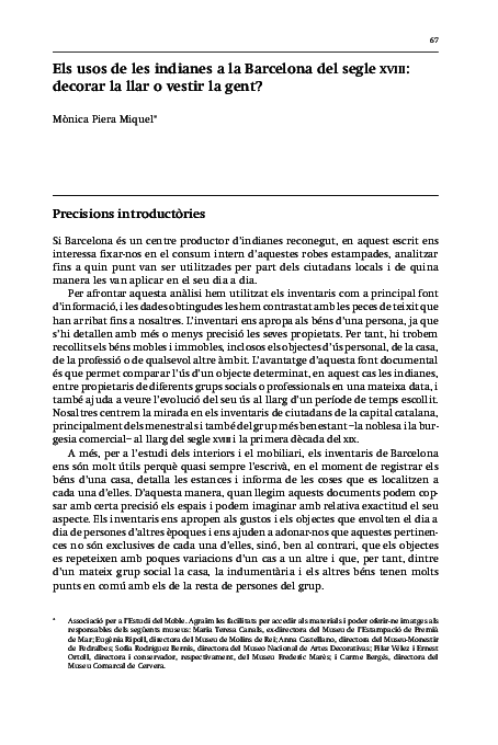 (PDF) Els usos de les indianes a la Barcelona del segle XVIII: decorar ...