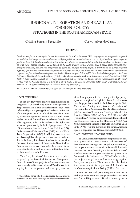 Regional integration and brazilian foreign policy: strategies in the ...