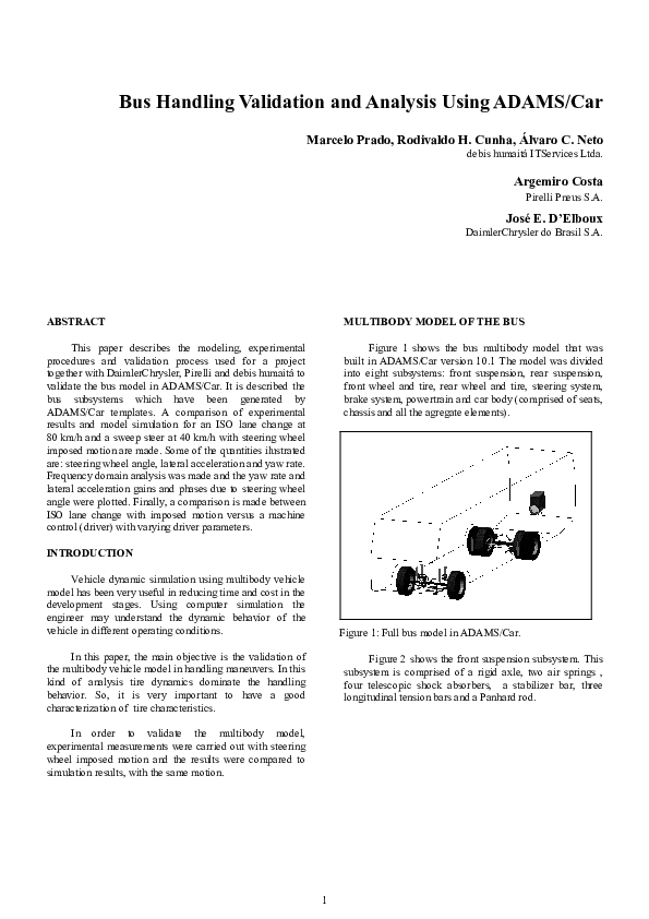 (PDF) Bus Handling Validation and Analysis Using ADAMS/Car