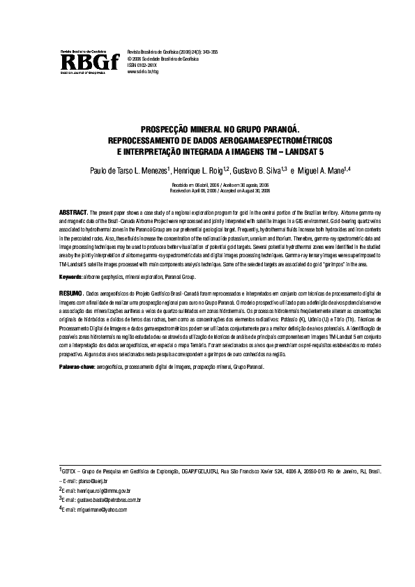 (PDF) PROSPECC¸ ˜ AO MINERAL NO GRUPO PARANO´ A. REPROCESSAMENTO DE DADOS AEROGAMAESPECTROM ...