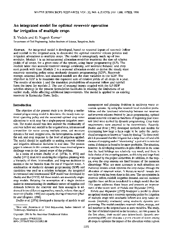(PDF) An integrated model for optimal reservoir operation for irrigation of multiple crops