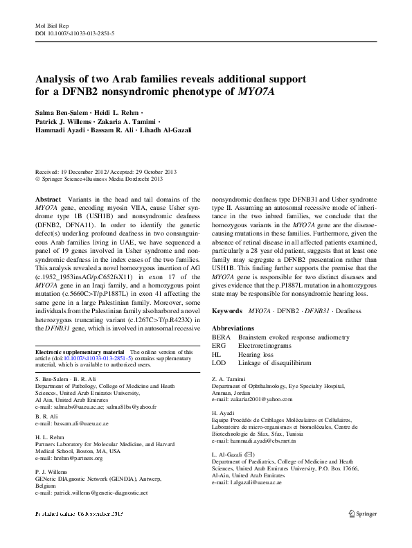 (PDF) Analysis of two Arab families reveals additional support for a ...