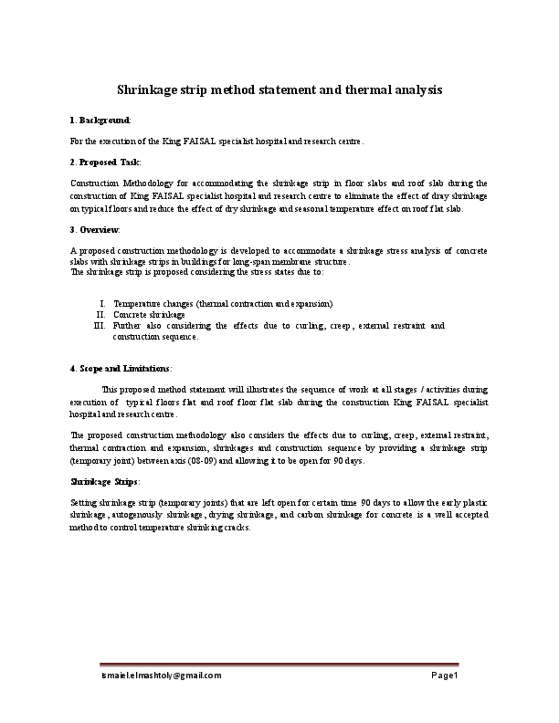 shrinkage strip method statment and thermal analysis