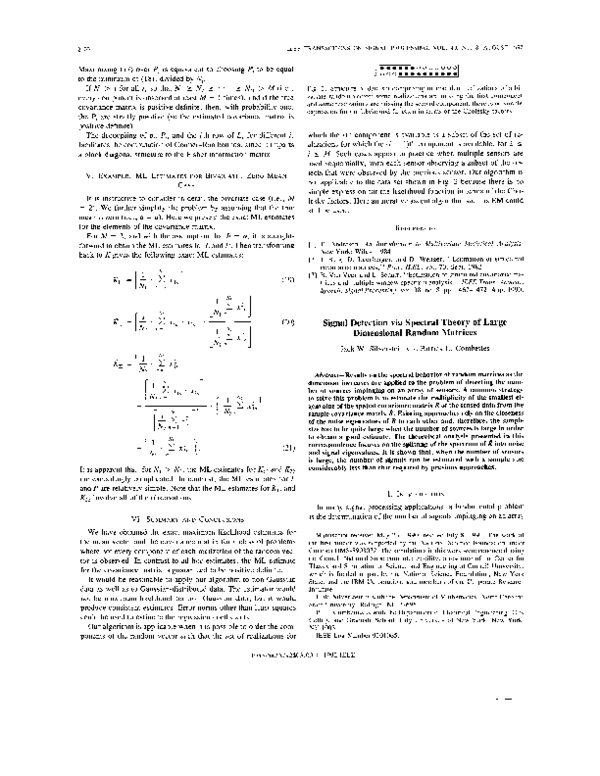 Pdf Signal Detection Via Spectral Theory Of Large Dimensional Random Matrices Signal