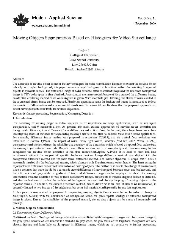 (PDF) Moving Objects Segmentation Based on Histogram for Video Surveillance
