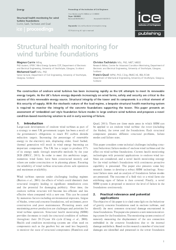 Pdf Structural Health Monitoring For Wind Turbine Foundations
