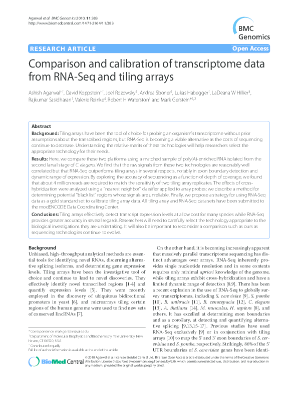Pdf Comparison And Calibration Of Transcriptome Data From Rna Seq And Tiling Arrays
