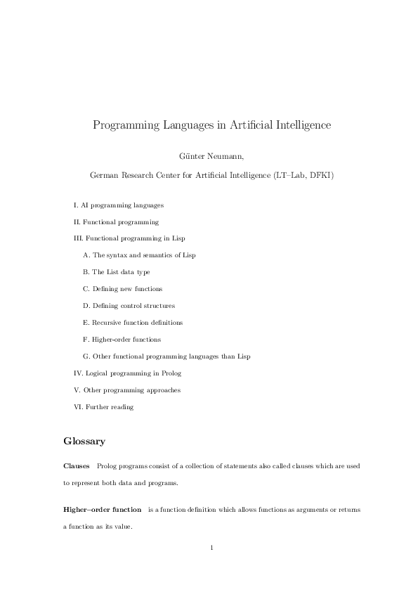 (PDF) Programming Languages in Artificial Intelligence