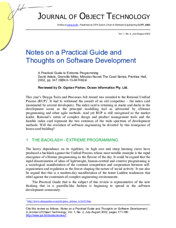 (PDF) Notes on a Practical Guide and Thoughts on Software Development ...