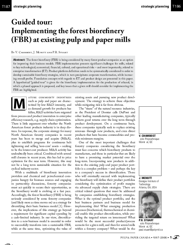 (PDF) Guided tour: Implementing the forest biorefinery (FBR) at ...
