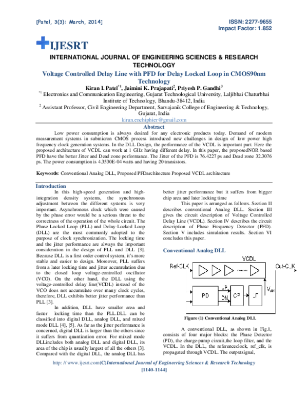 (PDF) Voltage Controlled Delay Line with PFD for Delay Locked Loop in CMOS90nm Technology