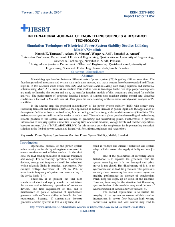 (PDF) Simulation Techniques of Electrical Power System Stability ...