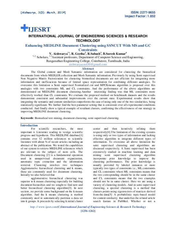 Pdf Enhancing Medline Document Clustering Using Ssncut With Ms And Gc