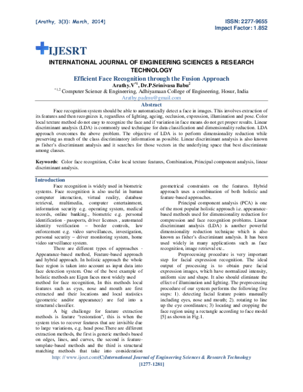 Pdf Efficient Face Recognition Through The Fusion Approach