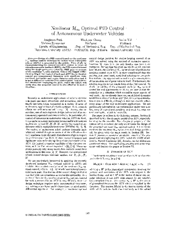 (PDF) Nonlinear 3c, Optimal PID Control of Autonomous Underwater Vehicles