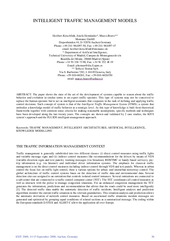(PDF) INTELLIGENT TRAFFIC MANAGEMENT MODELS