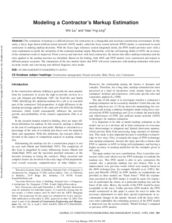 (PDF) Modeling a Contractor's Markup Estimation