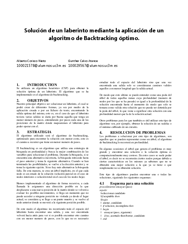 (PDF) Solución de un laberinto mediante la aplicación de un algoritmo de Backtracking óptimo