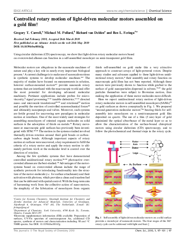 (PDF) A redesign of light-driven rotary molecular motors | Ben Feringa ...