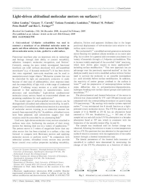 (PDF) Light-driven altitudinal molecular motors on surfaces