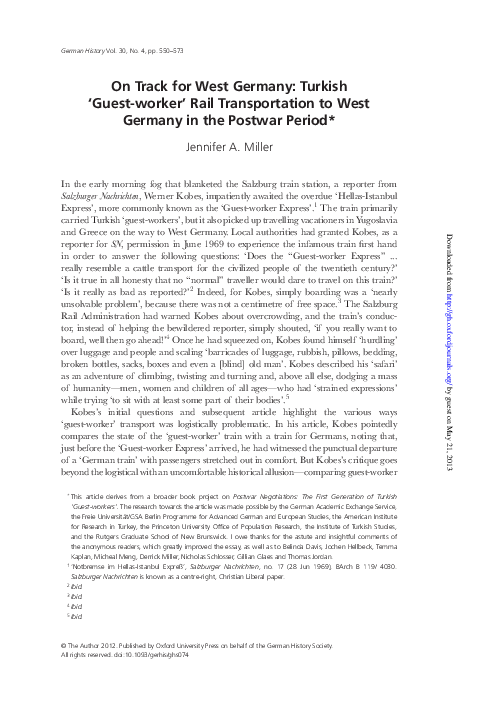 (PDF) On Track for West Germany: Turkish 'Guest-worker' Rail ...