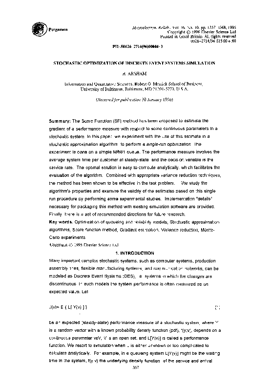 Pdf Stochastic Optimization Of Discrete Event Systems Simulation