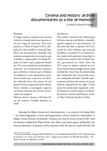 (PDF) Cinema and History: archive documentaries as a site of memory