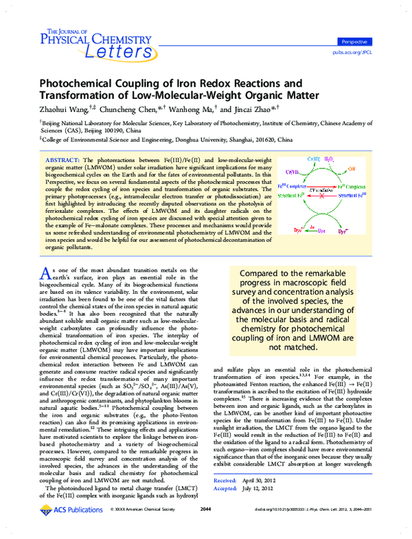 (PDF) Photochemical Coupling of Iron Redox Reactions and Transformation ...