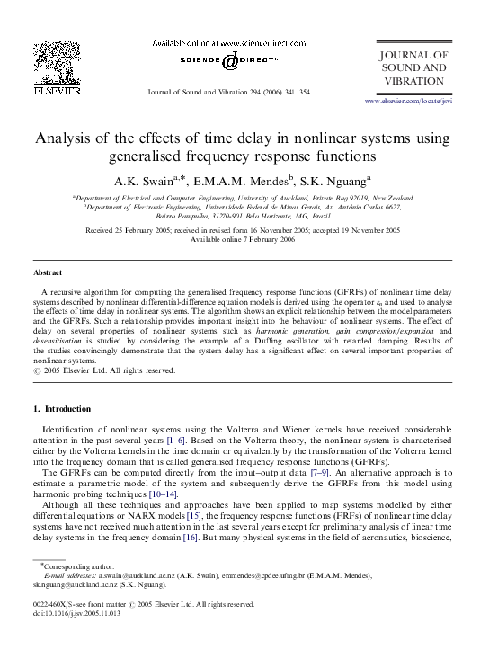 Pdf Analysis Of The Effects Of Time Delay In Nonlinear Systems Using