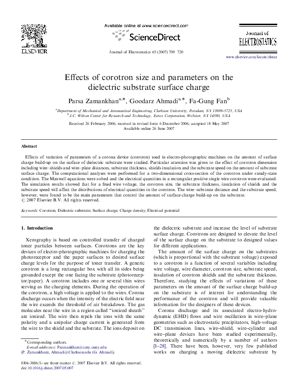 Effects of corotron size and parameters on the dielectric substrate ...