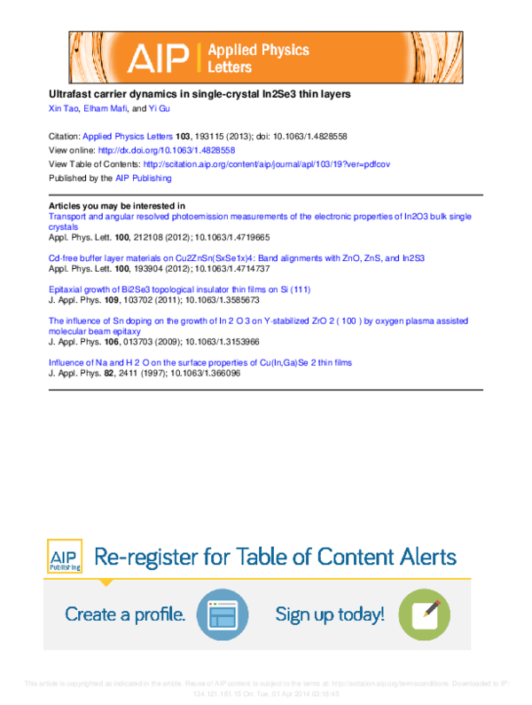 (PDF) Ultrafast carrier dynamics in single-crystal In2Se3 thin layers