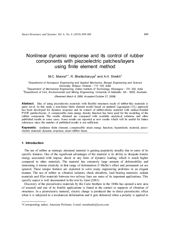 Nonlinear dynamic response and its control of rubber components with piezoelectric patches ...