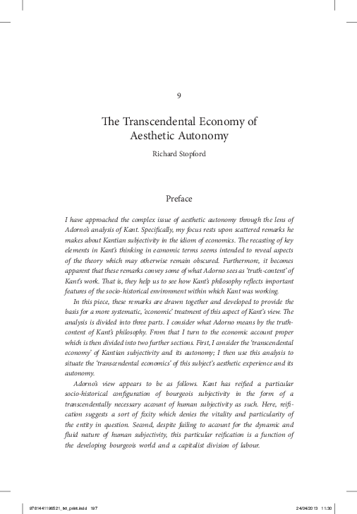 (PDF) The Transcendental Economy of Aesthetic Autonomy