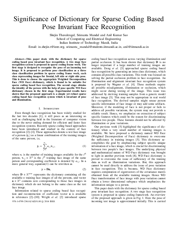 Pdf Significance Of Dictionary For Sparse Coding Based Pose Invariant Face Recognition