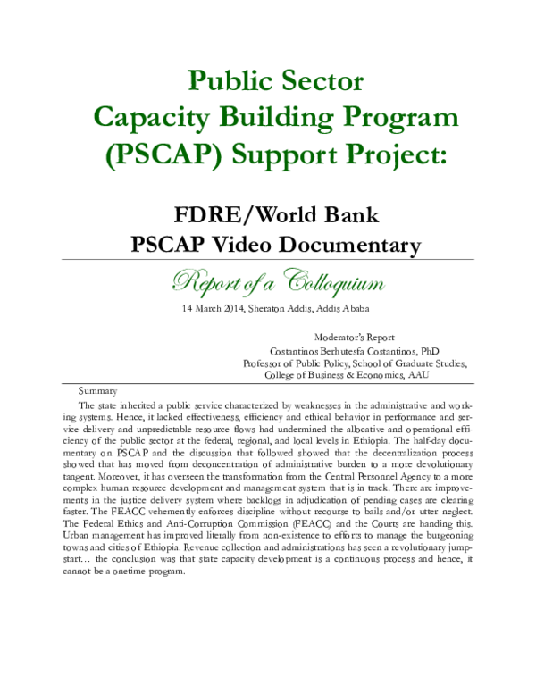 (PDF) Public Sector Capacity Building Program (PSCAP) Support Project: