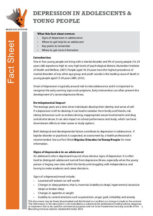 (PDF) Fact Sheet Depression in adolescents