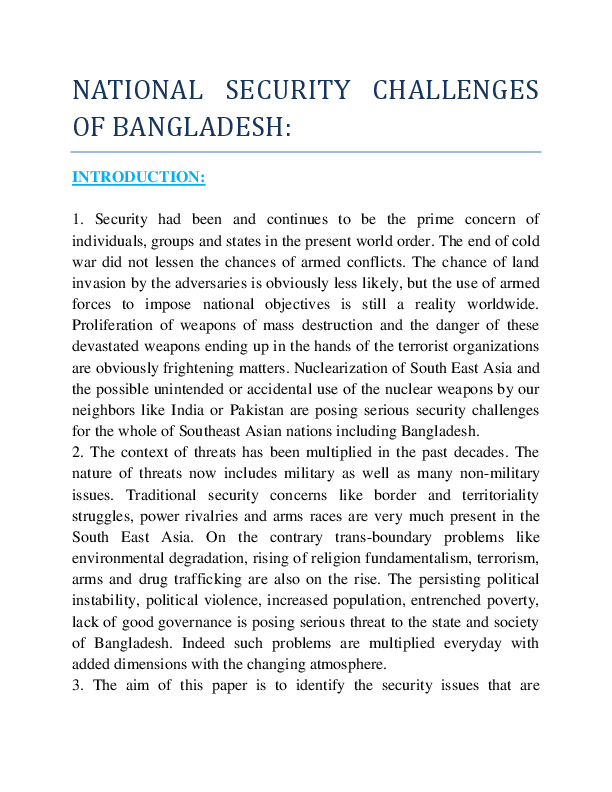(DOC) NATIONAL SECURITY CHALLENGES OF BANGLADESH