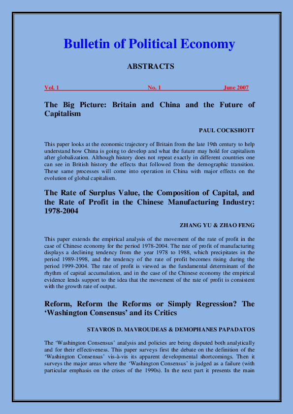 (PDF) Bulletin of Political Economy