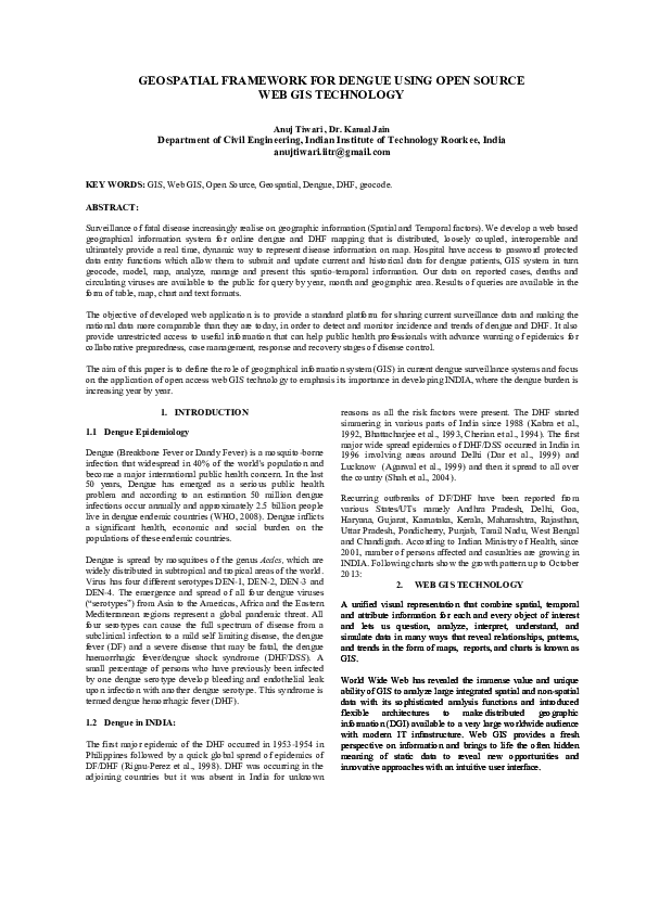 Pdf Geospatial Framework For Dengue Using Open Source Web Gis Technology