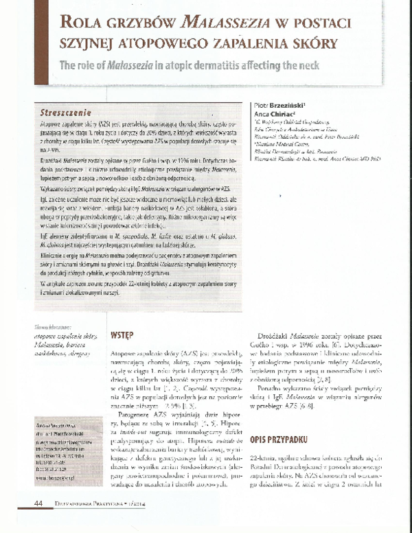 (PDF) The role of malassezia in atopic dermatitis affecting the neck