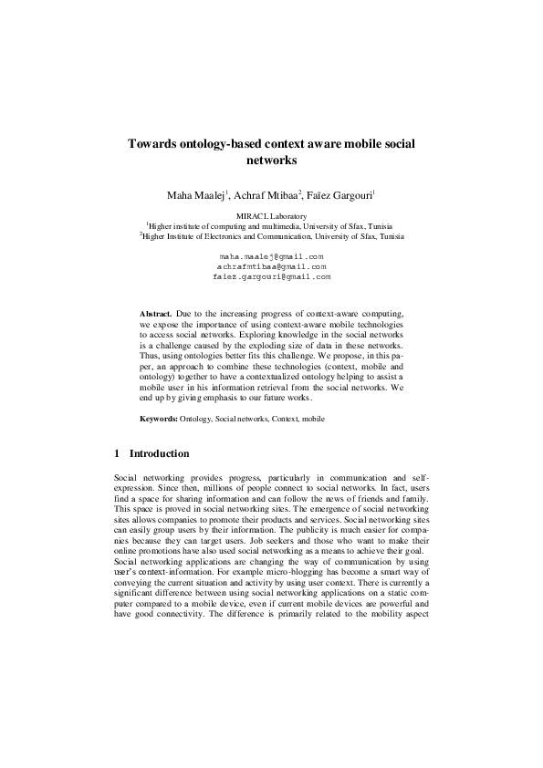 (PDF) Towards ontology-based context aware mobile social networks