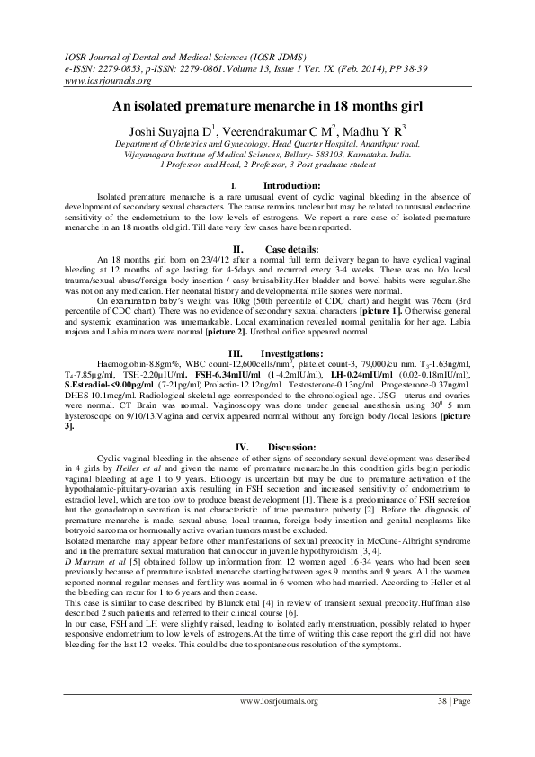 (PDF) An isolated menarche in a girl of 18 months