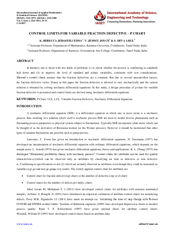 (PDF) CONTROL LIMITS FOR VARIABLE FRACTION DEFECTIVE – P CHART | IASET ...