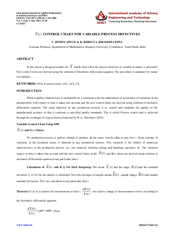 (PDF) CONTROL CHART FOR VARIABLE PROCESS DEFECTIVES