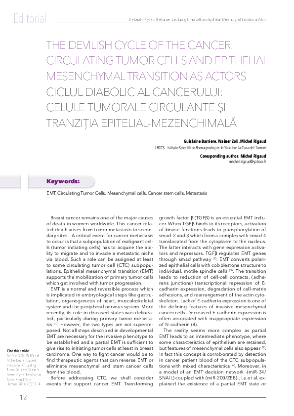 (PDF) The Devilish Cycle of the Cancer: Circulating Tumor Cells and Epithelial Mesenchymal ...