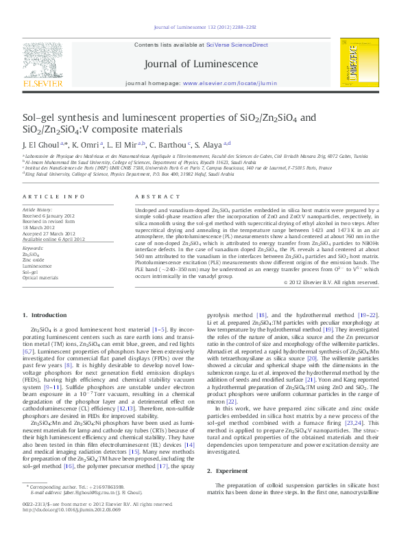 Pdf Sol Gel Synthesis And Luminescent Properties Of Sio2 Zn2sio4 And Sio2 Zn2sio4 V Composite